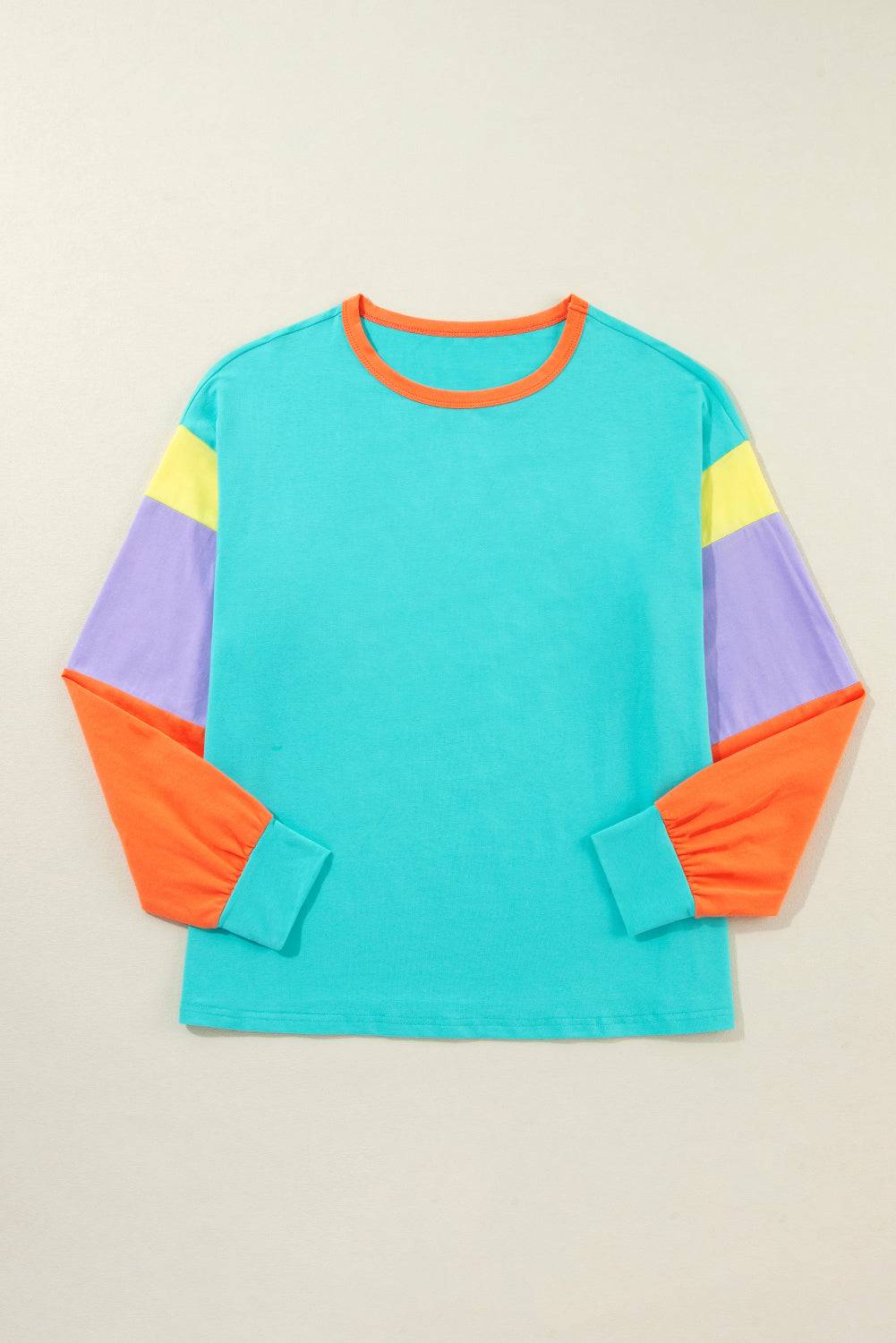 shop Light Blue Colorblock Patchwork Long Sleeve Loose Top – Faith & Co ...